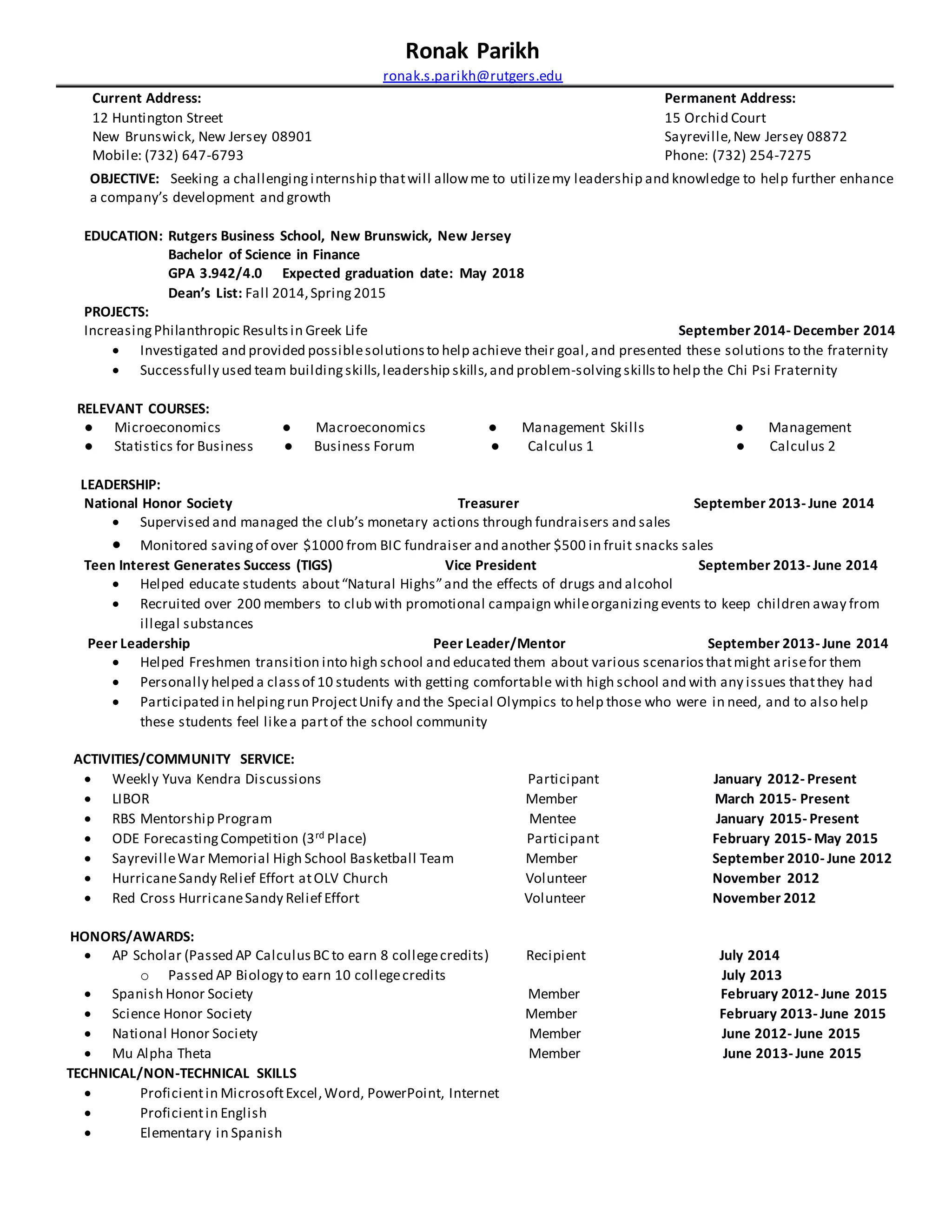 Ronak Parikh's Resume | DOCX