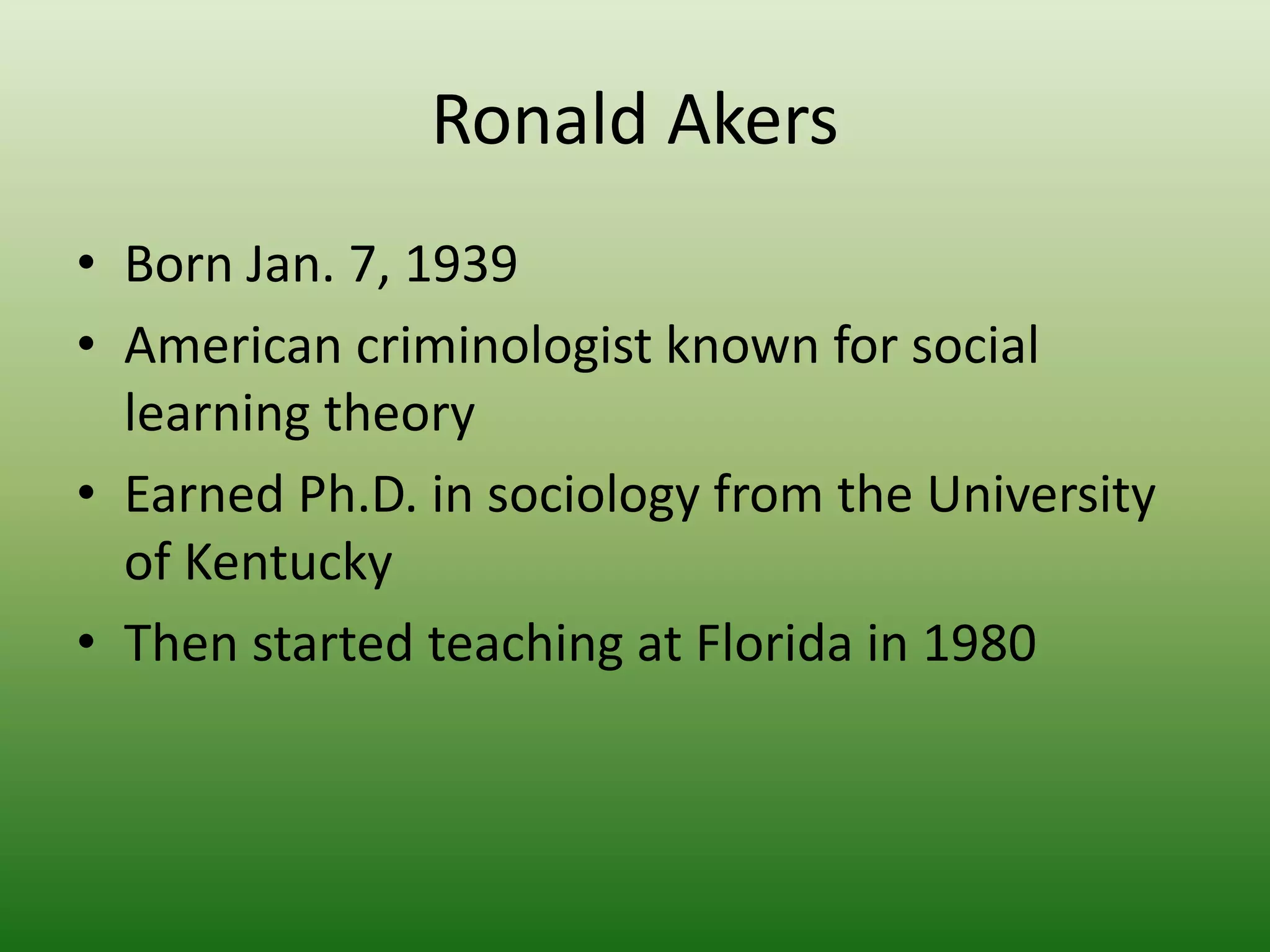 Ronald akers social learning theory crmj powerpoint | PPTX