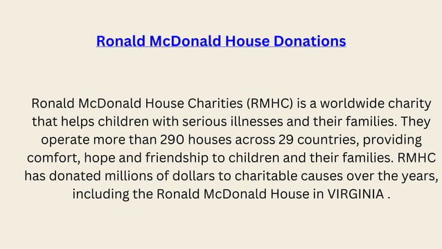 Ronald Mcdonald House Donations | PPTX | Children\'s Health | Healthy ...