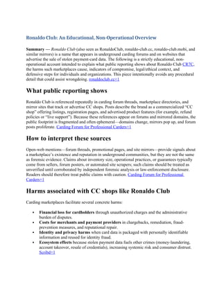 Ronaldo Club CC Shop: An Educational Overview | DOCX