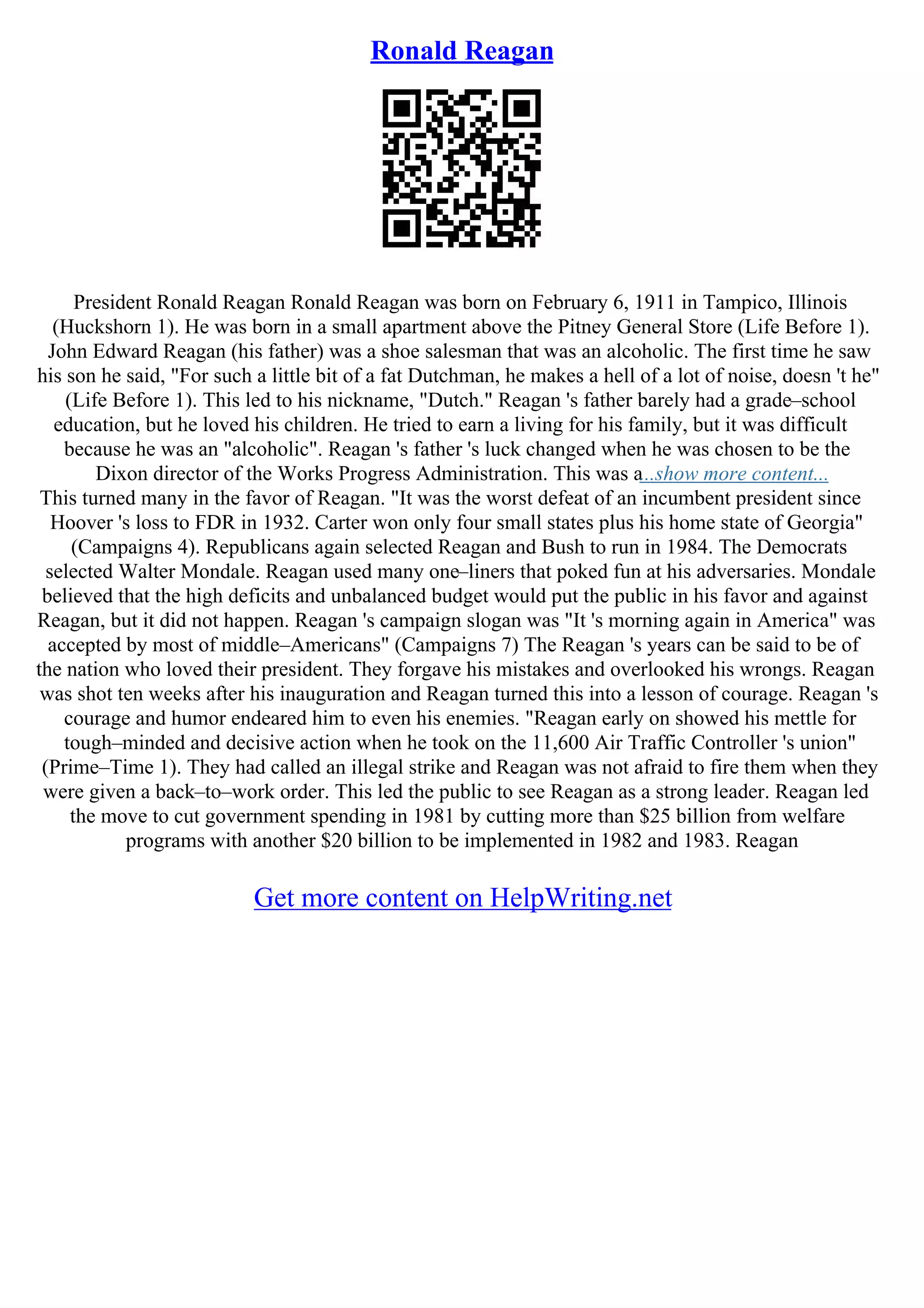 Ronald Reagan Essay | PDF