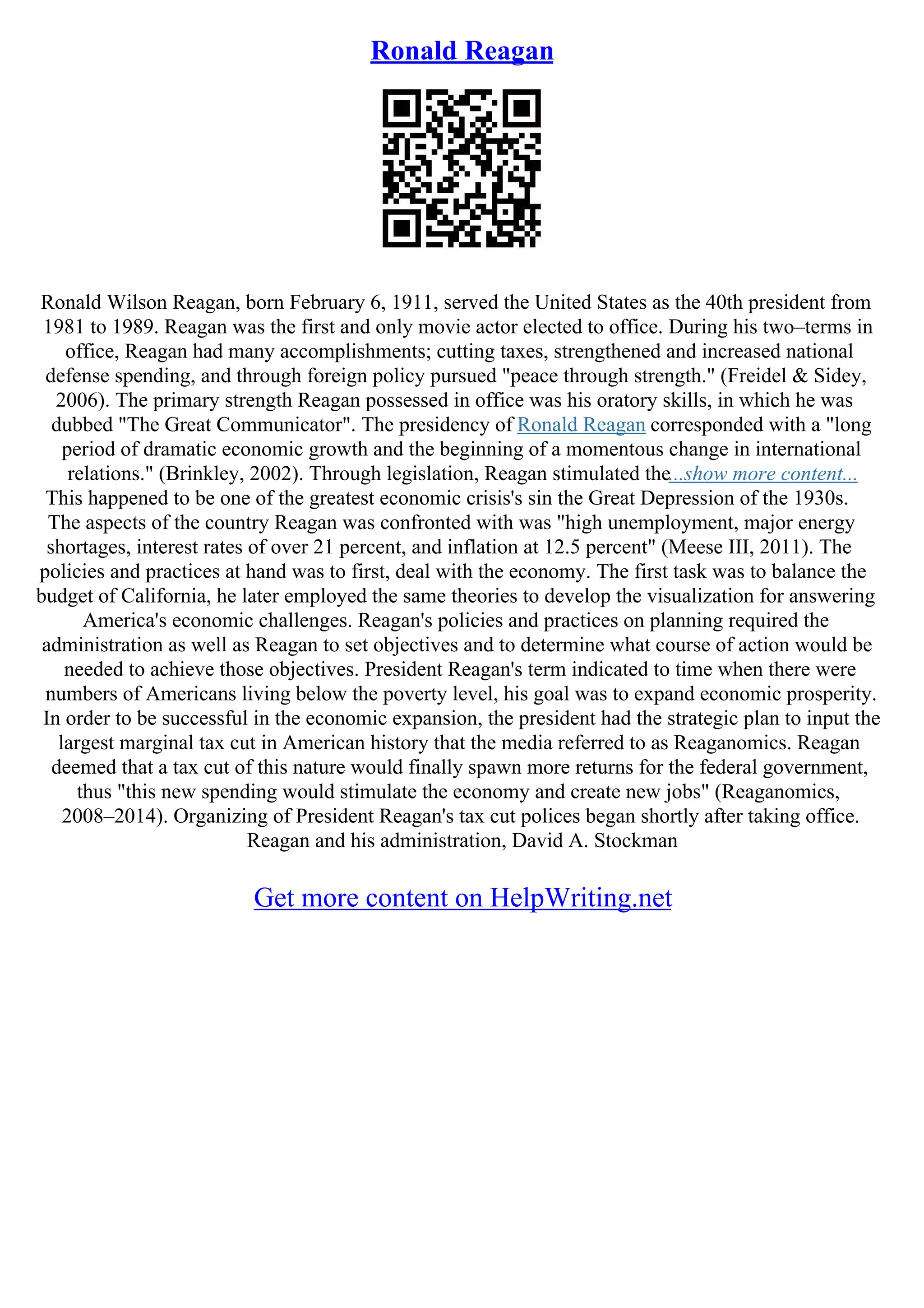 Ronald Reagan Essay | PDF