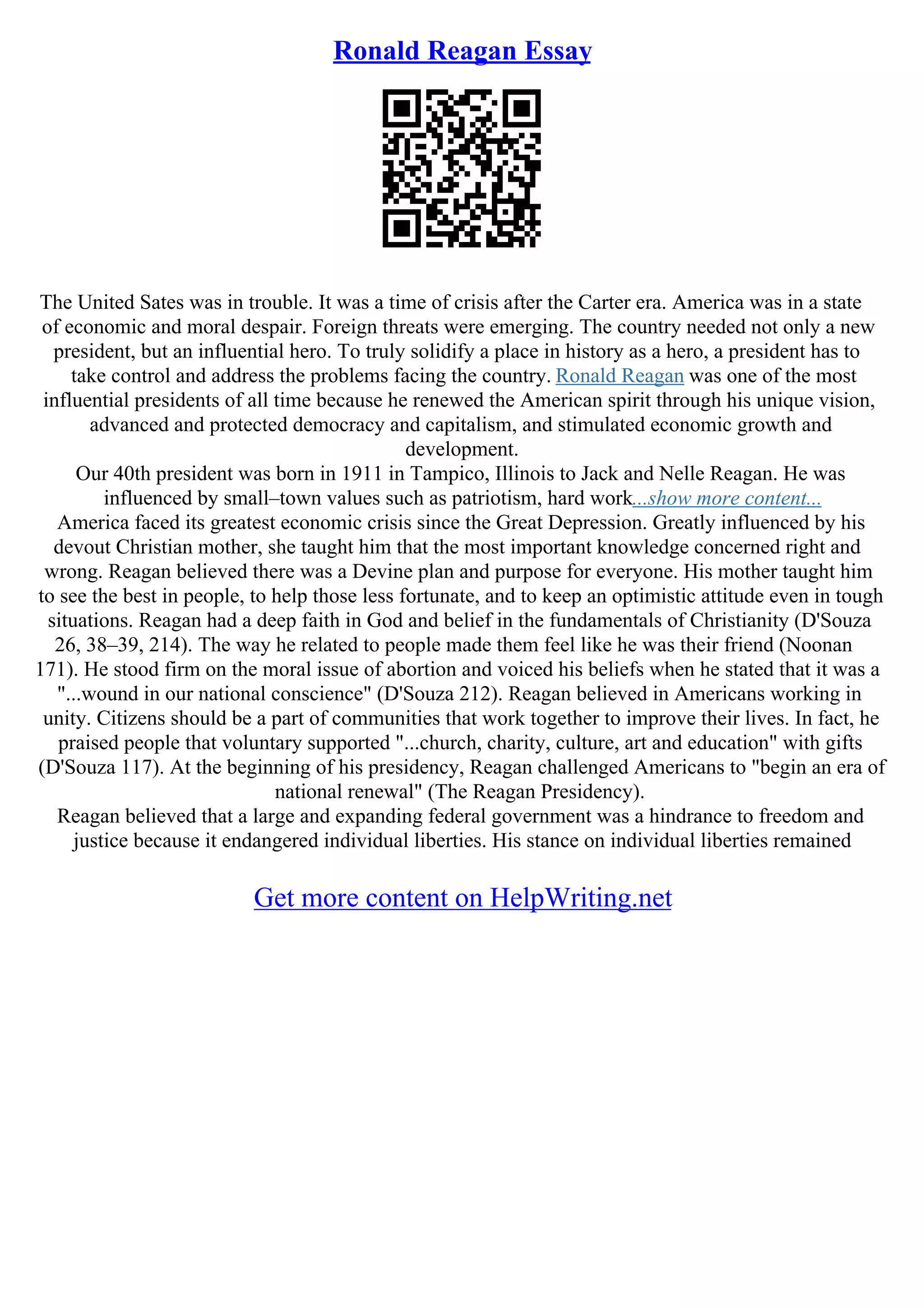Ronald Reagan Essay | PDF