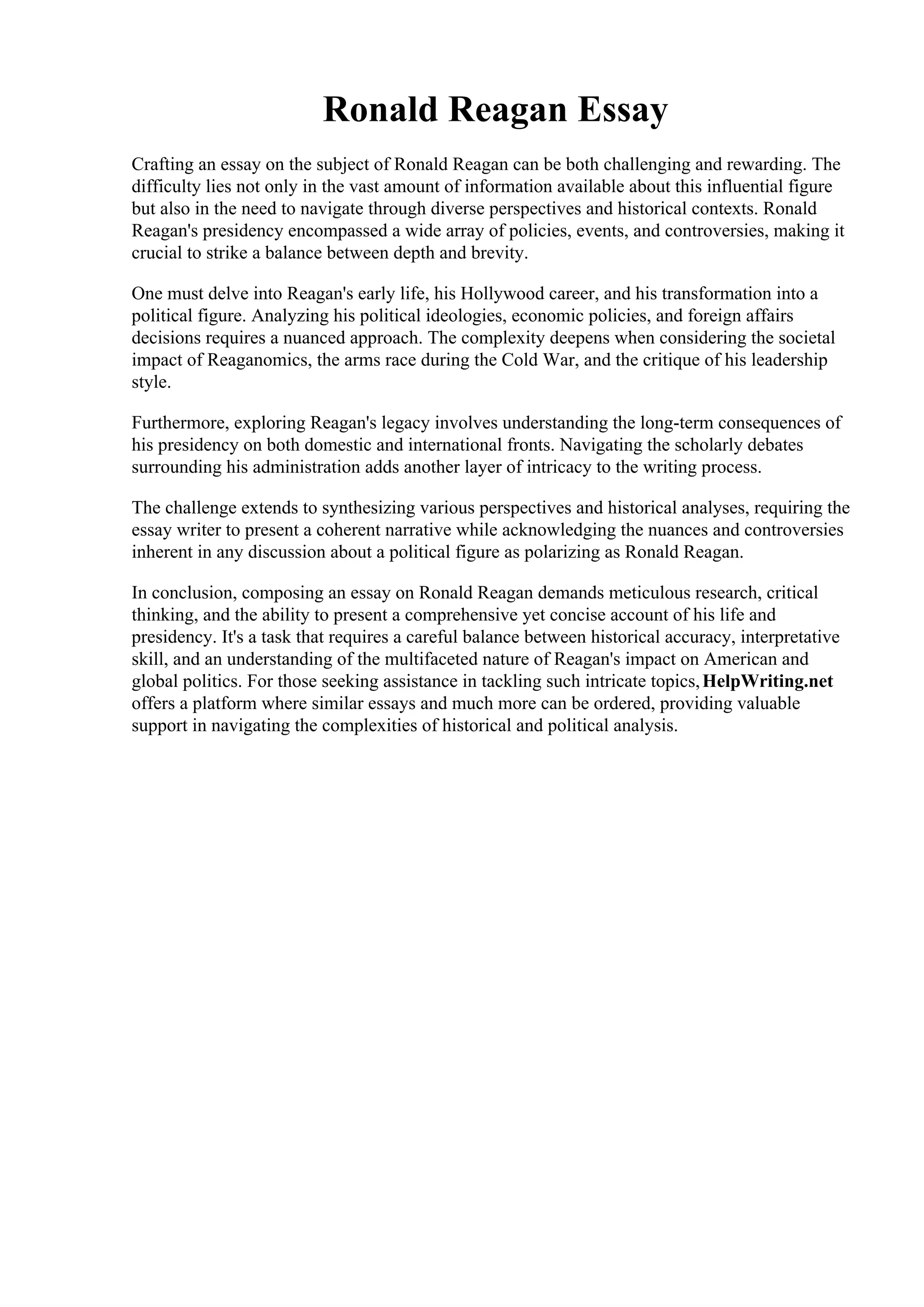 Ronald Reagan Essay | PDF