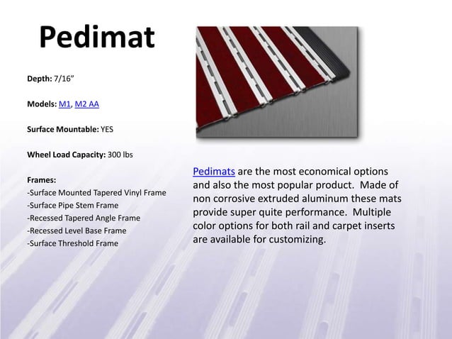 Ronick Matting Systems - pedimat, peditred, pedigrid, gridline g6 | PPT