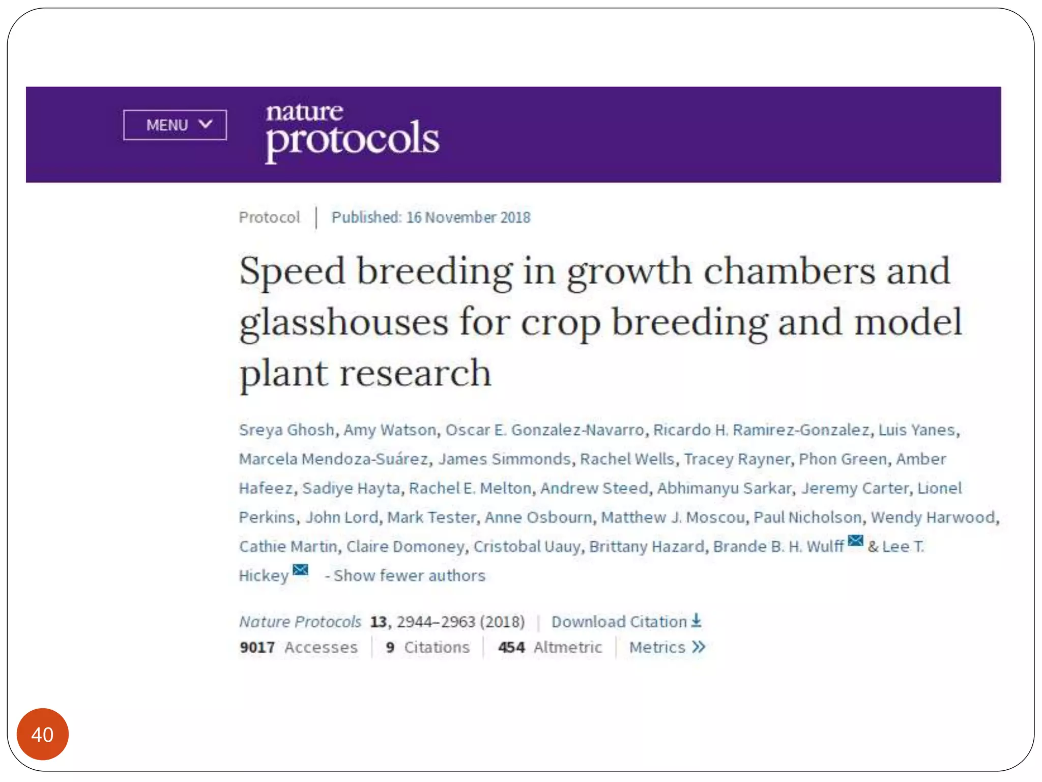SPEED BREEDING AND ITS IMPLICATIONS IN CROP IMPROVEMENT | PPTX