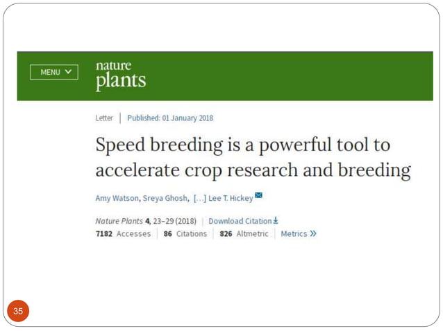 SPEED BREEDING AND ITS IMPLICATIONS IN CROP IMPROVEMENT | PPTX