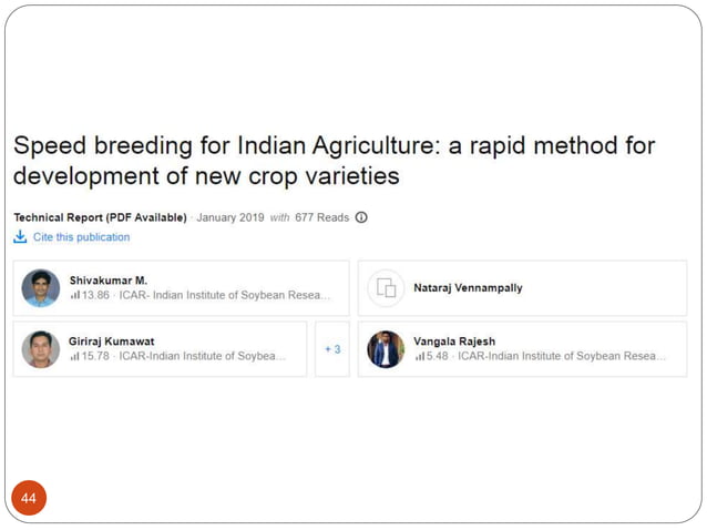 SPEED BREEDING AND ITS IMPLICATIONS IN CROP IMPROVEMENT | PPTX