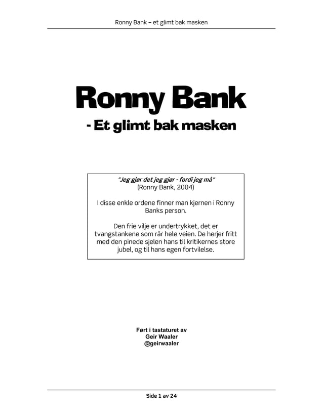 Ronny Bank Et Glimt Bak Masken | PDF