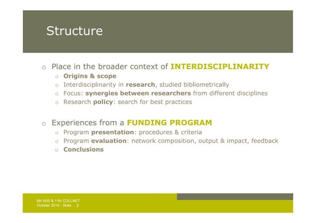 Interdisciplinary Research Collaborations: Evaluation of a Funding Program | PPT