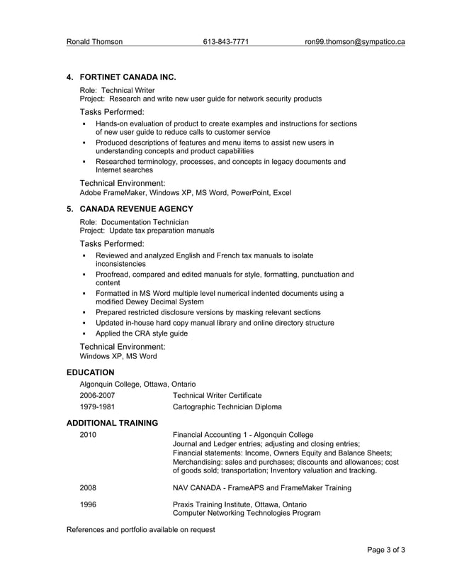 Ron Thomson Resume June2011 | DOC | Desktop Publishing | Computer ...
