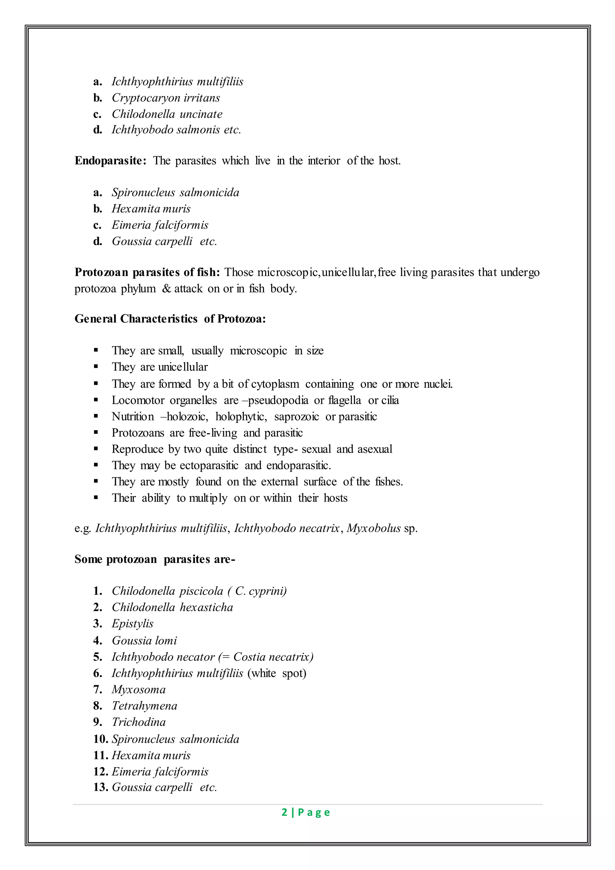 life cycle of protozoan fish parasite | DOCX