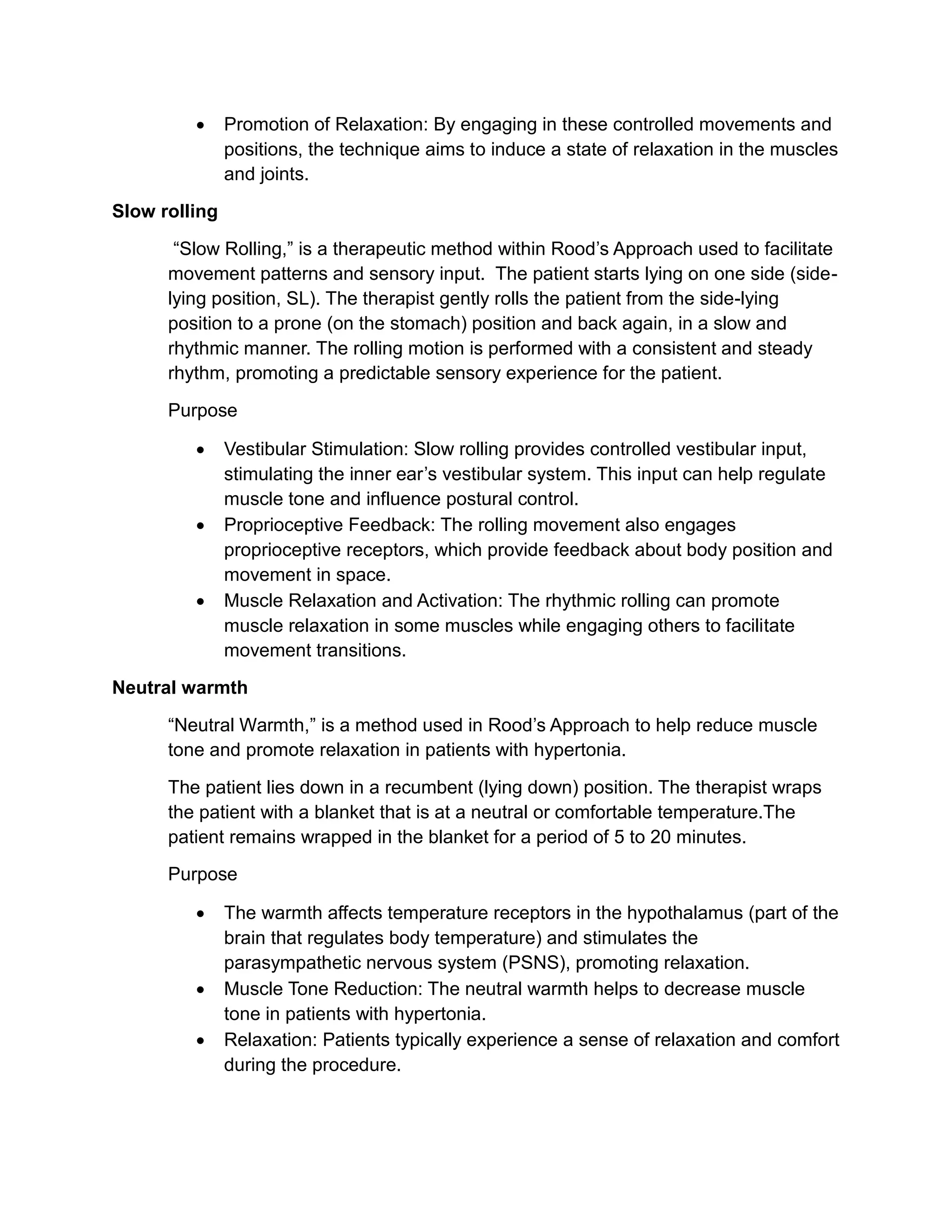 Roods Approach neuro approaches study notes | DOCX