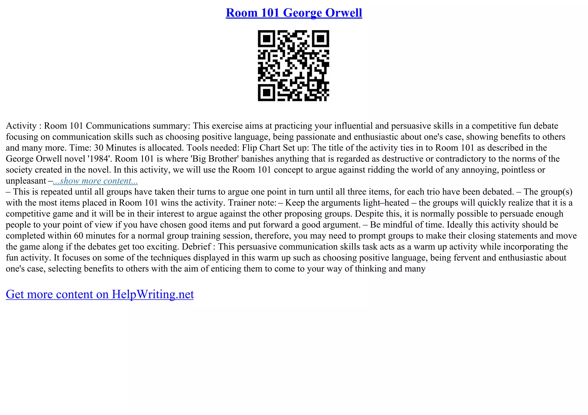 Room 101 Script | PDF