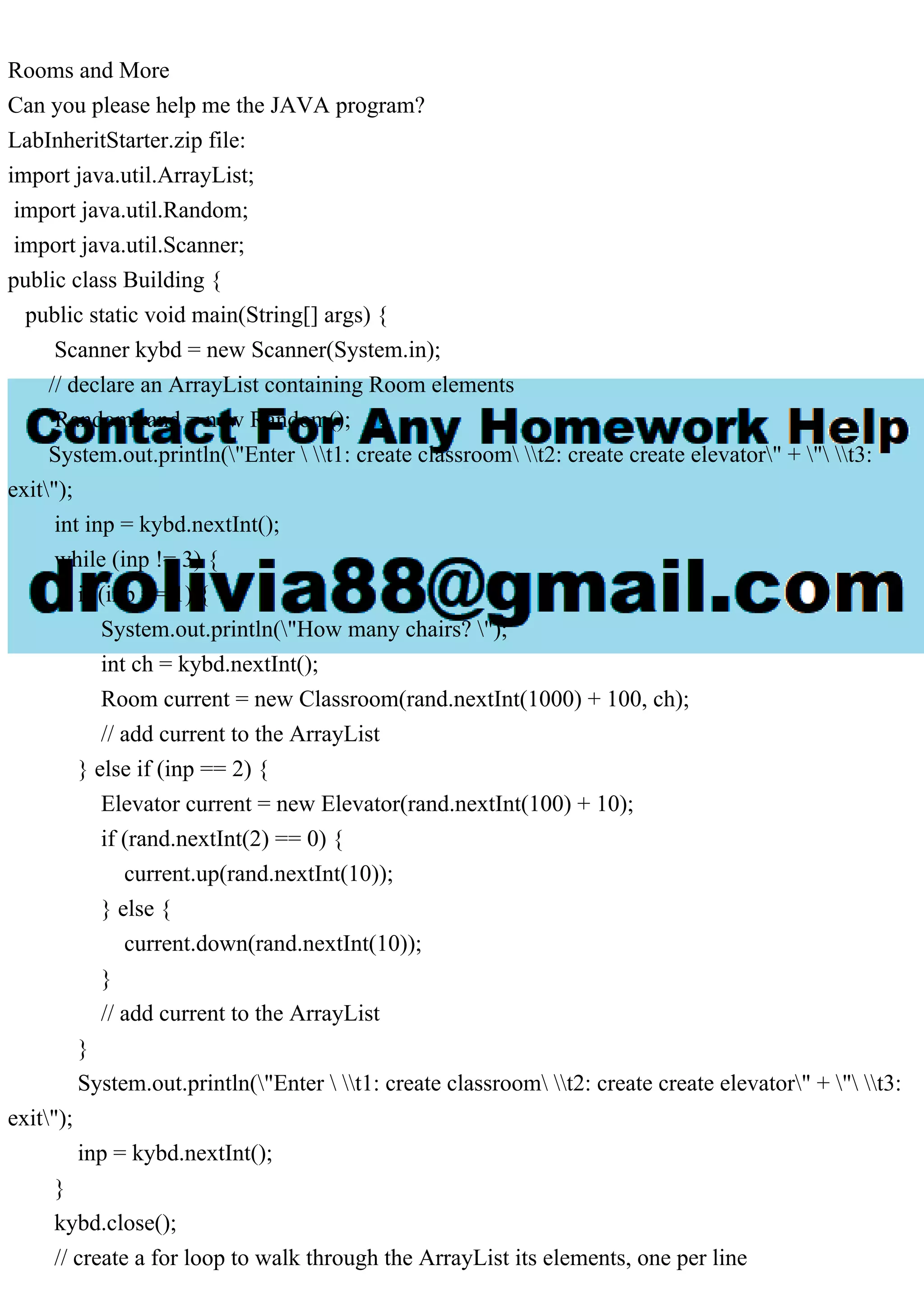 Rooms and MoreCan you please help me the JAVA programLabInherit.pdf