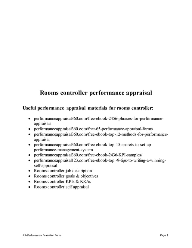 Rooms controller performance appraisal | PDF