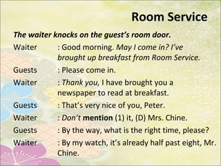 Food & Beverage Service: Room service English Lesson By Saeful Anwar | PPT