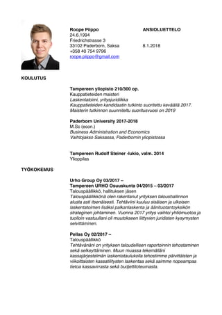 Roope Piippo - Ansioluettelo (2018) | PDF