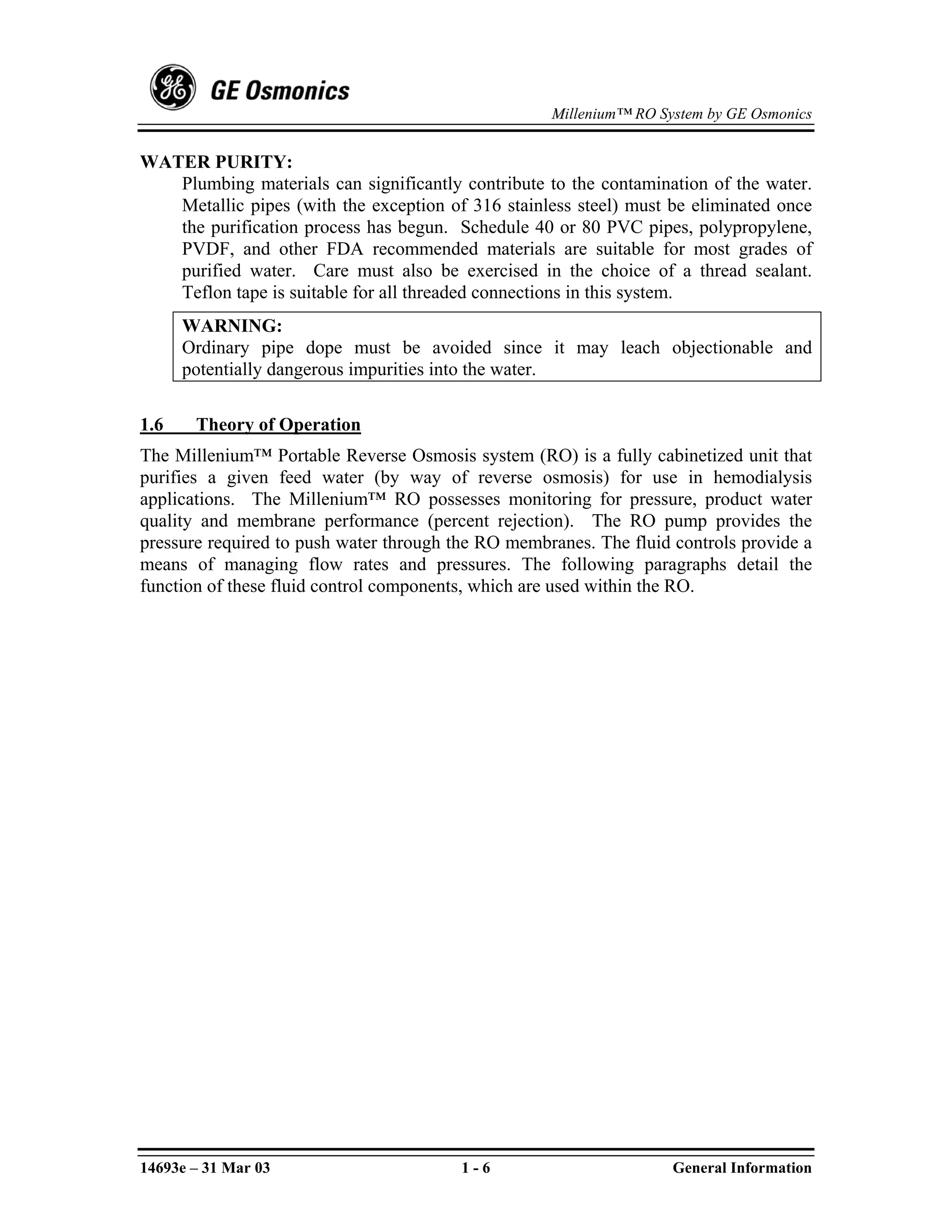 Ro Operation And Maintenance Manual | PDF