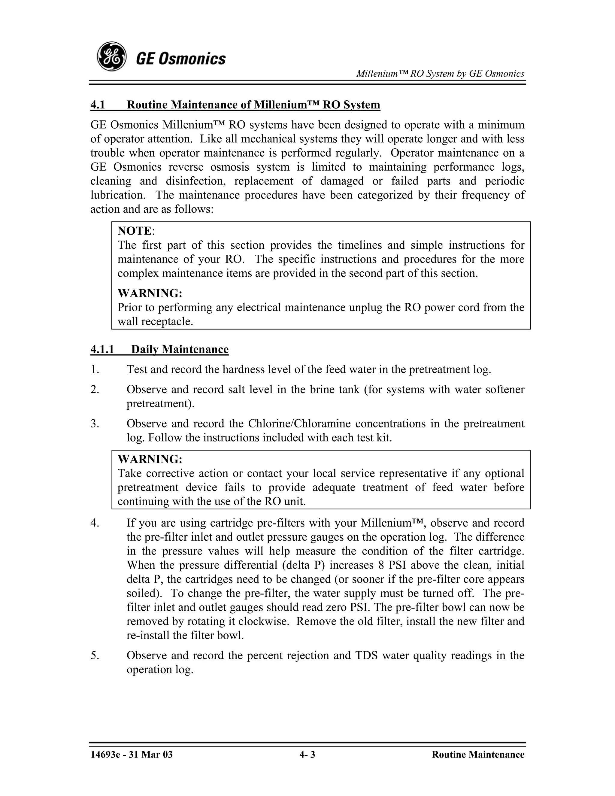 Ro Operation And Maintenance Manual | PDF