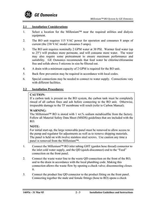 Ro Operation And Maintenance Manual | PDF | First Aid | Injuries