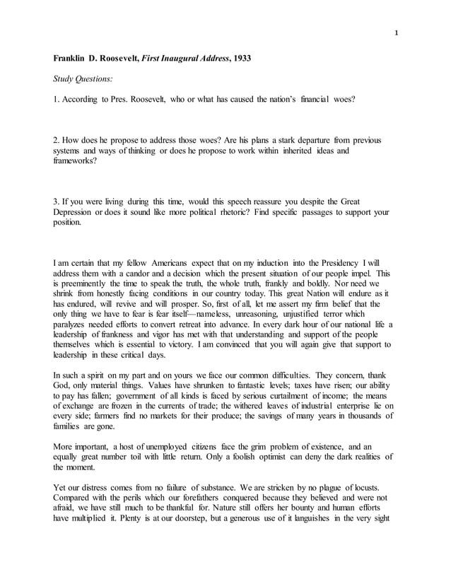 Roosevelt, first inaugural address, 1933 | PDF