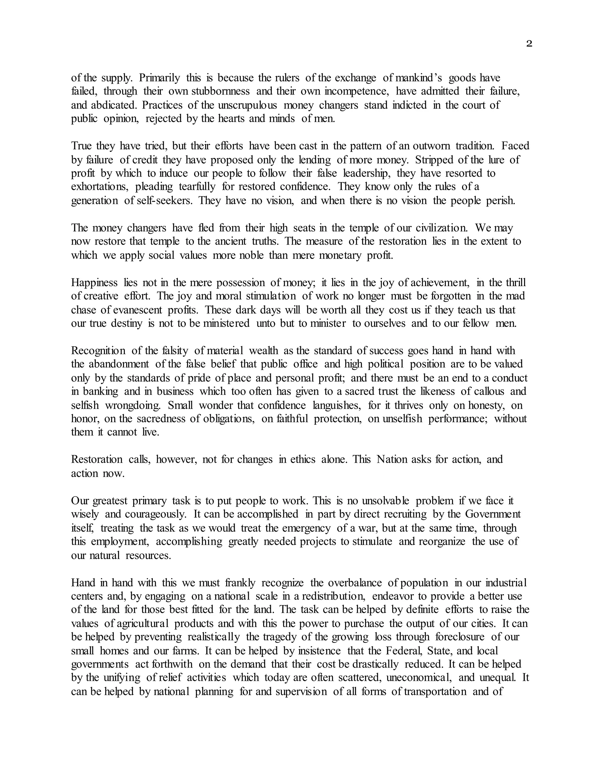 Roosevelt, first inaugural address, 1933 | DOCX