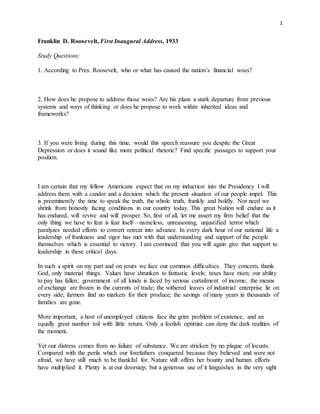 Roosevelt, first inaugural address, 1933 | DOCX