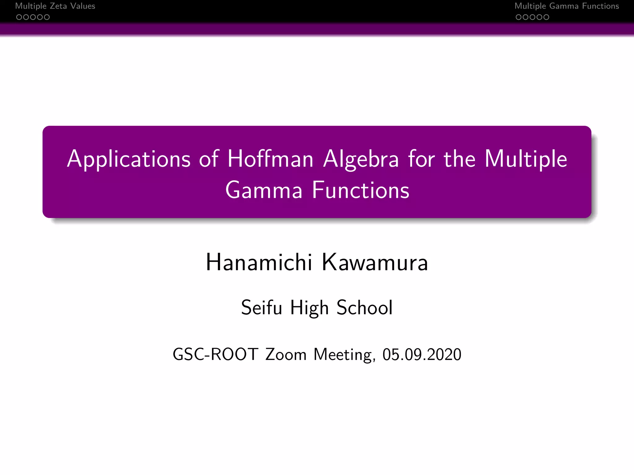 Applications of Hoffman Algebra for the Multiple Gamma Functions | PPT