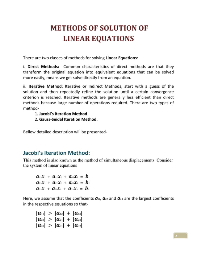 Numerical Method Analysis: Algebraic and Transcendental Equations (Linear) | PDF