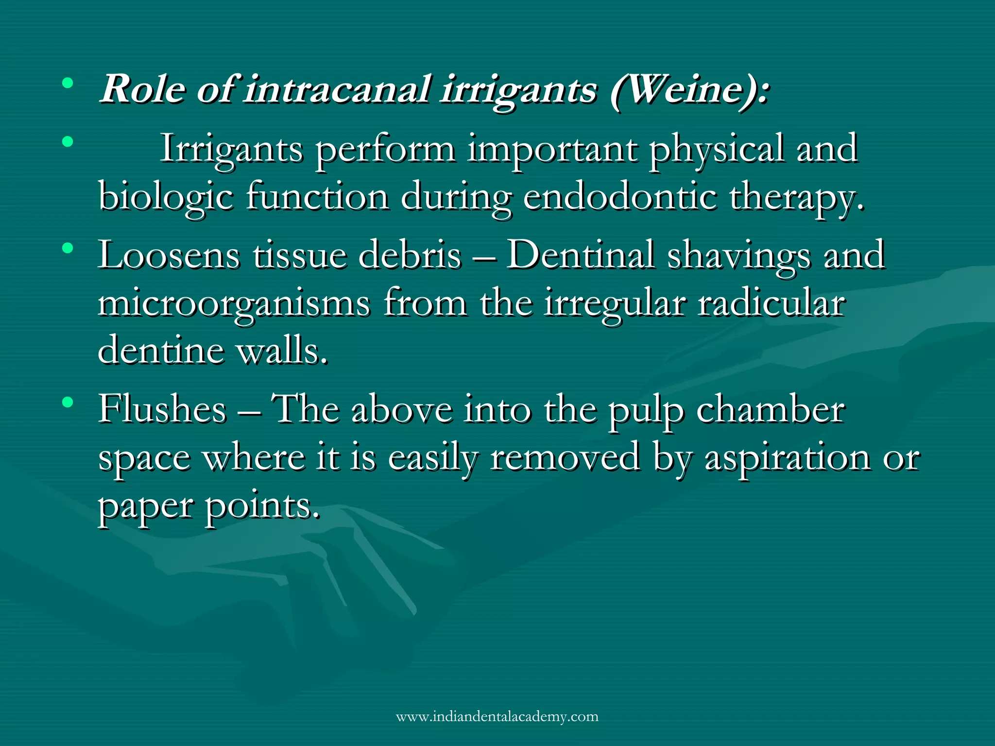 Root canal irrigants /endodontic courses | PPT