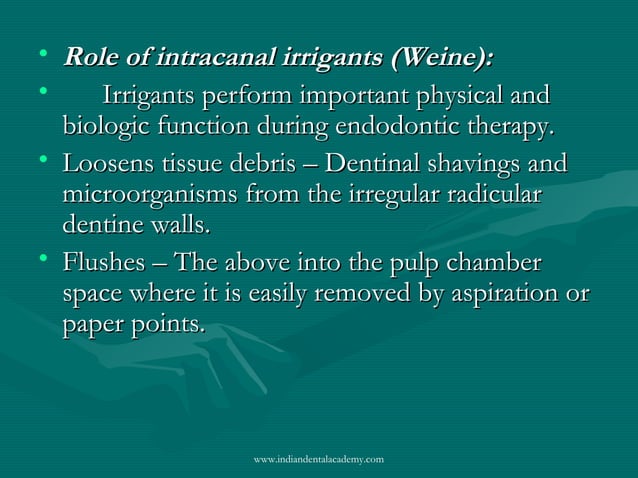 Root canal irrigants /endodontic courses | PPT