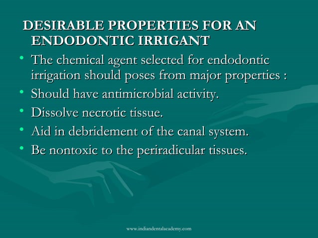 Root canal irrigants /endodontic courses | PPT