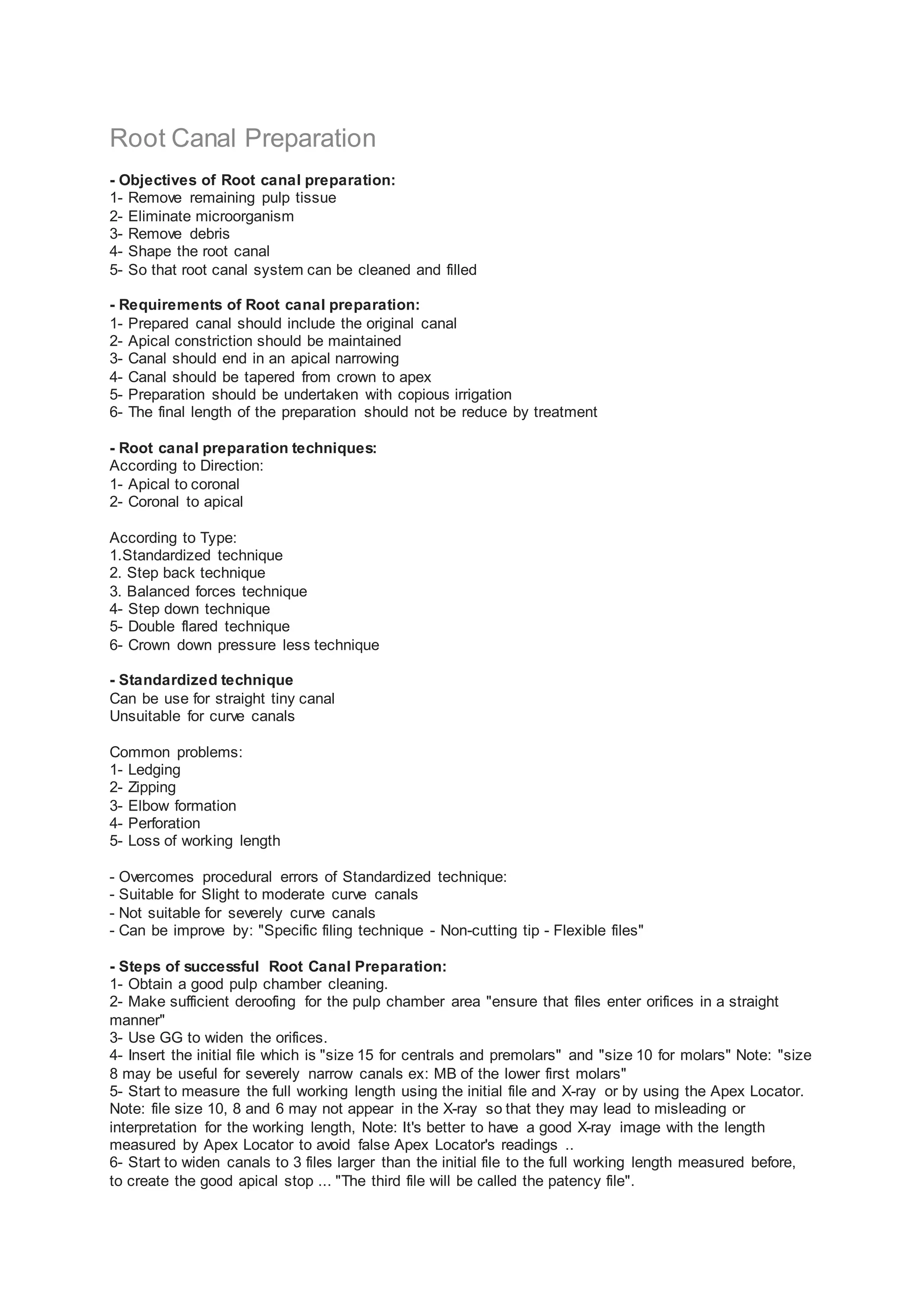 Root canal preparation | DOCX