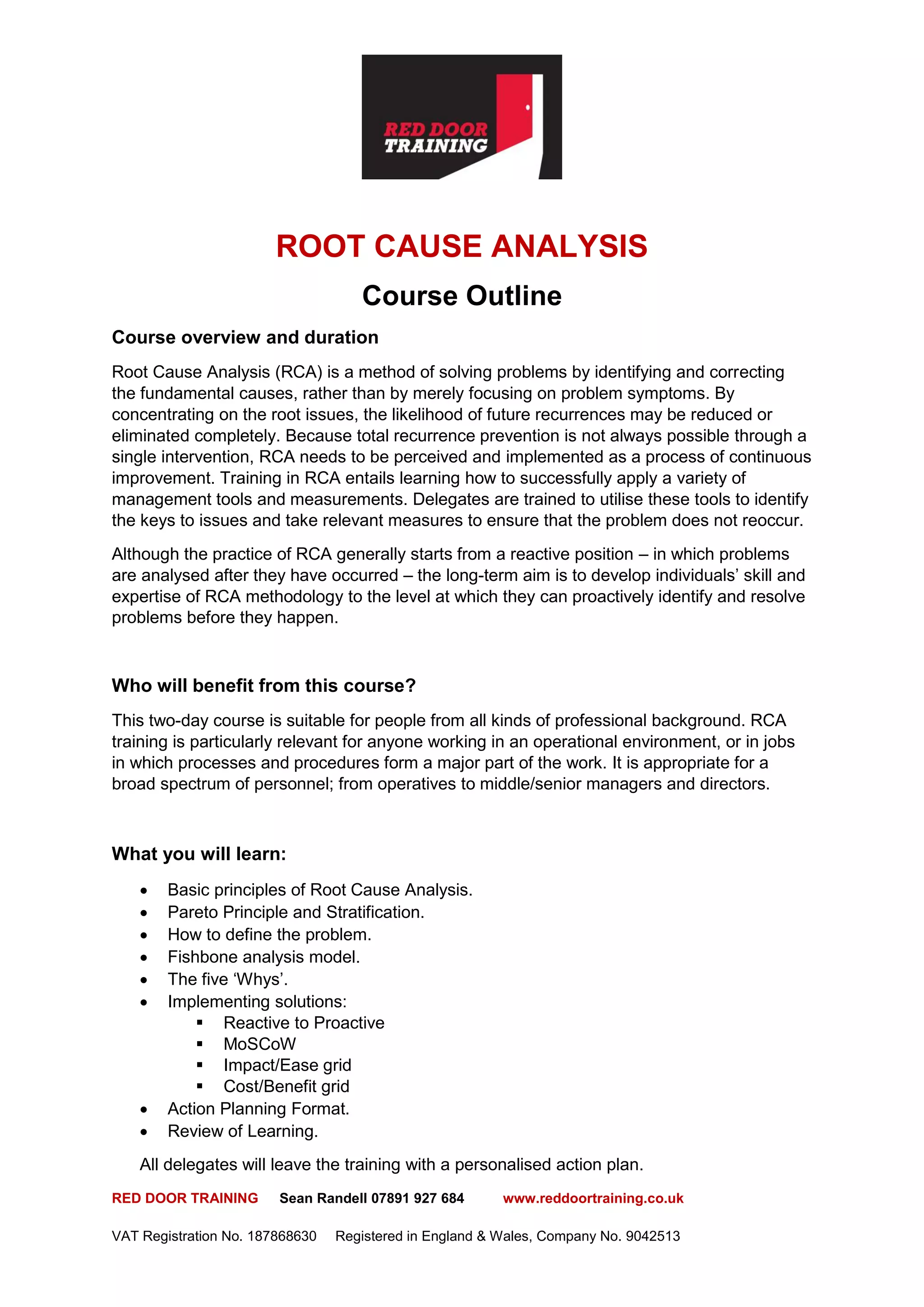 Root Cause Analysis course outline | PDF