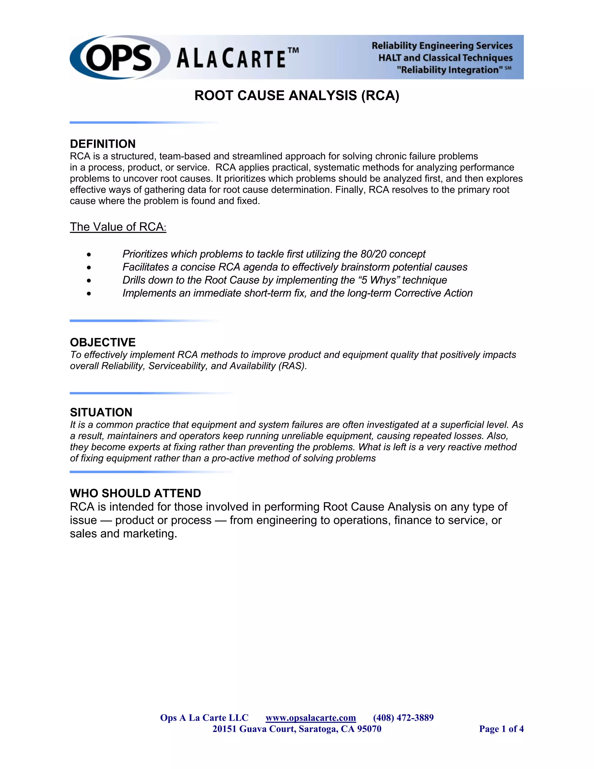 Root Cause Analysis (RCA) Seminar Outline | PDF