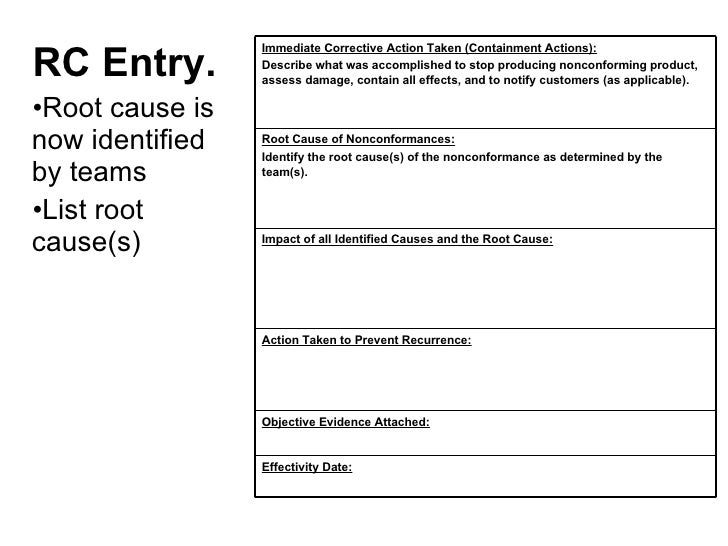 Root Cause Corrective Action