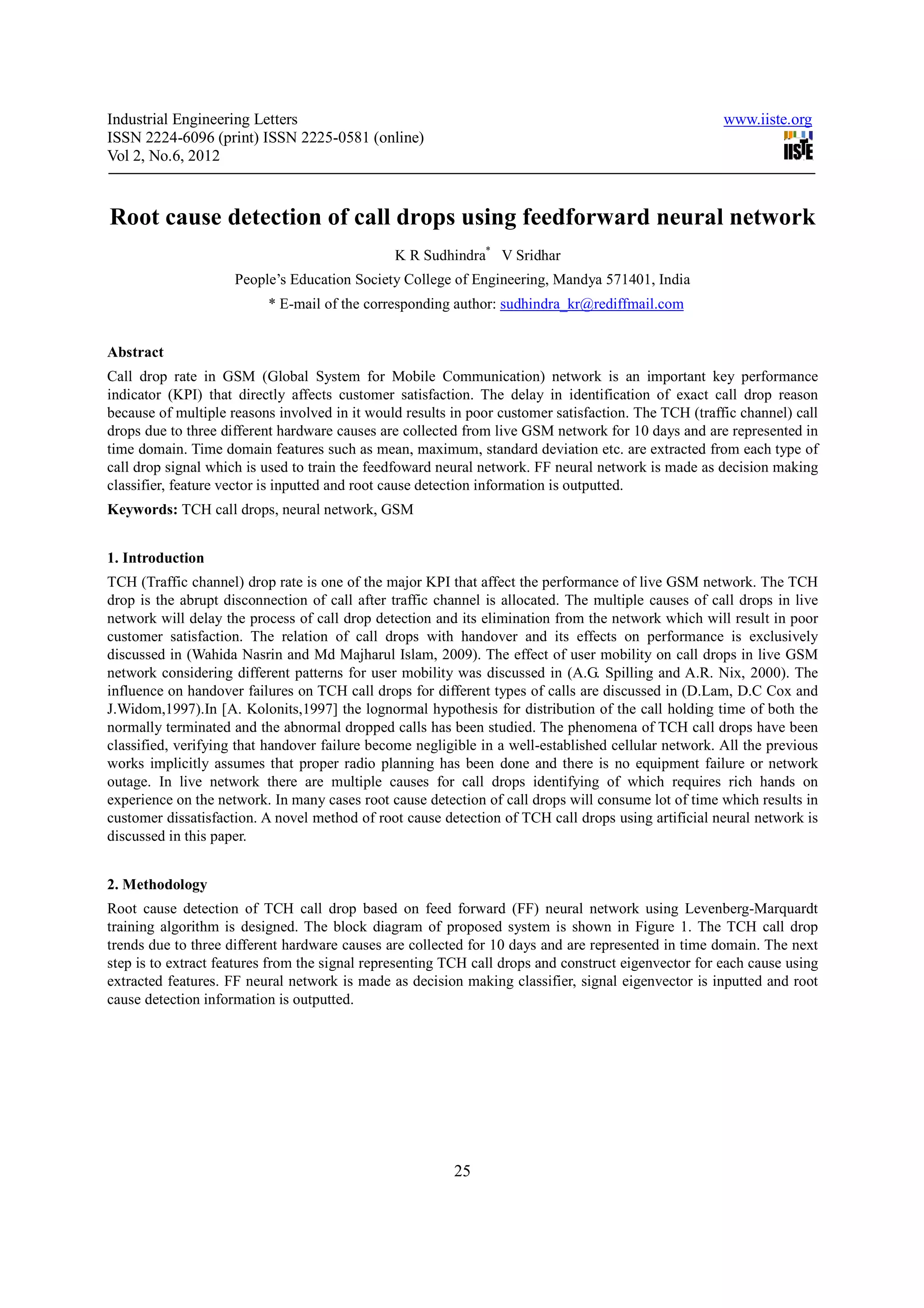 Root cause detection of call drops using feedforward neural network | PDF