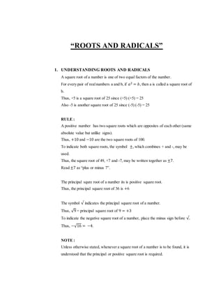 ROOTS AND RADICALS - ELEMENTARY ALGEBRA | PDF