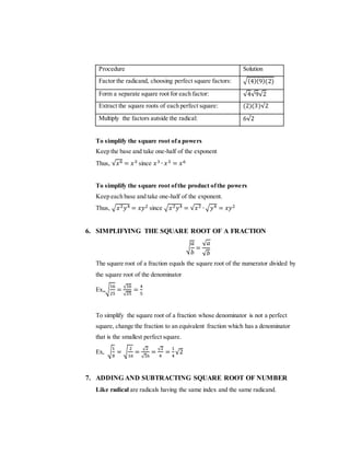 ROOTS AND RADICALS - ELEMENTARY ALGEBRA | DOCX