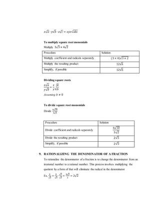 ROOTS AND RADICALS - ELEMENTARY ALGEBRA | DOCX