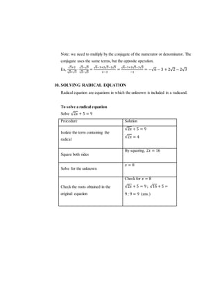 ROOTS AND RADICALS - ELEMENTARY ALGEBRA | PDF