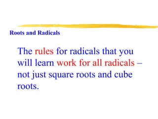 Roots and Radicals PowerPoint For grade 8 and 9.ppt