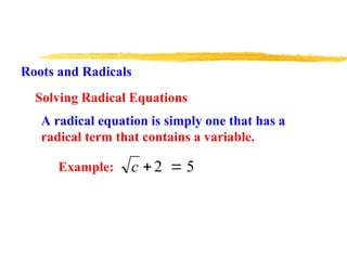 Roots and Radicals PowerPoint For grade 8 and 9.ppt