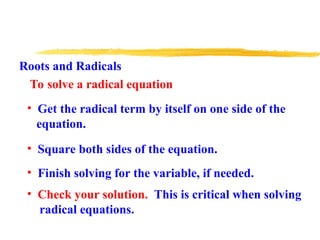 Roots and Radicals PowerPoint For grade 8 and 9.ppt