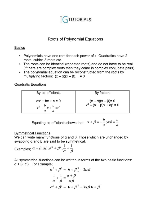 Roots Of Polynomial Equations Docx