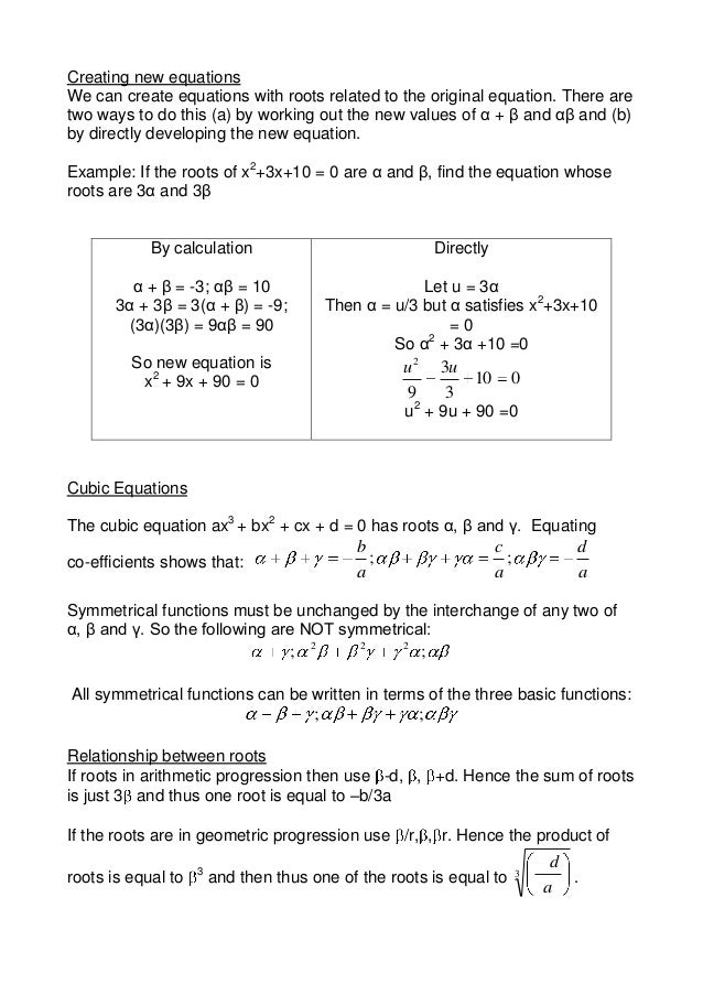 Roots of polynomial equations Roots of polynomial equations