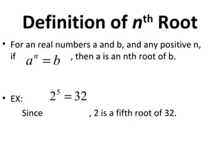 Roots of real numbers and radical expressions | PPT