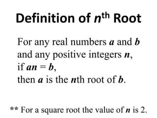 Roots of real numbers and radical expressions | PPT