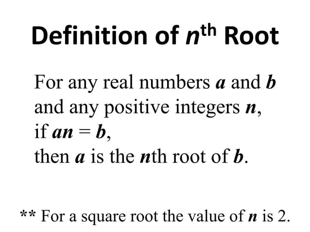 Roots of real numbers and radical expressions | PPT